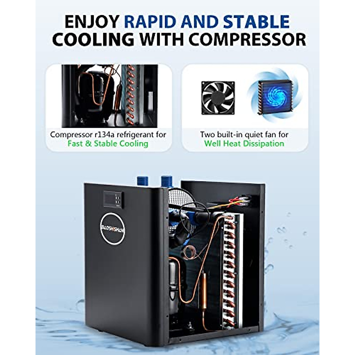 BAOSHISHAN Aquarium Chiller 42gal 1/10 HP Water Cooler Fish Tank Chiller Special Quiet Design Refrigeration Compressor for hydroponics Water weeds Jellyfish Coral Crystal Shrimp (42gal/160L)