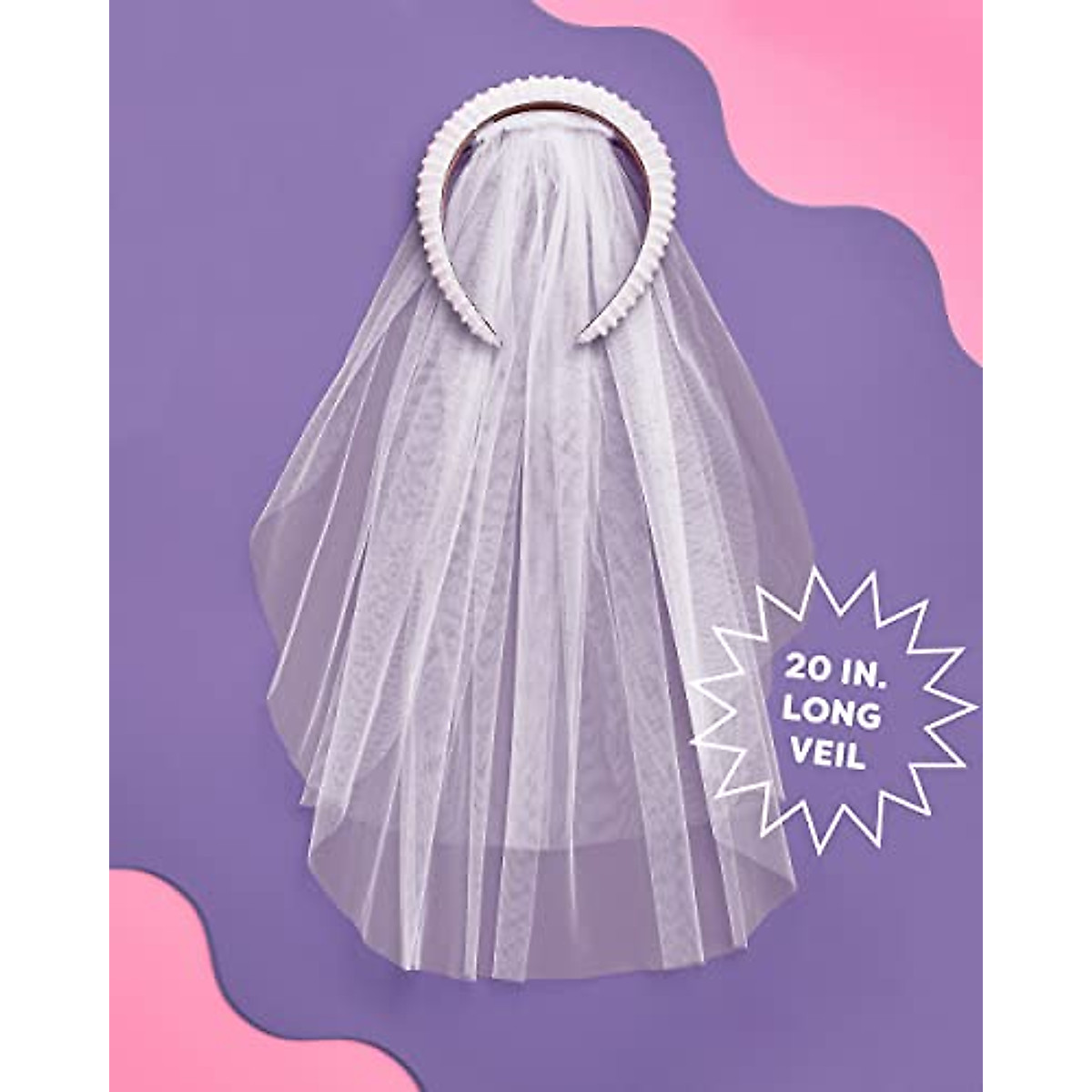 xo, Fetti Bachelorette Party Decorations Pearl Headband with Detachable Veil | White Headpiece Bridal Shower Gift, Bridesmaid Favors