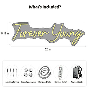 Forever Young Neon Sign With Dimmable Neon Night Wall Decor For Wall Art Decor For Girls Birthday Party Wedding Living Room Office Bar Bedroom Decor Reusable Warm White