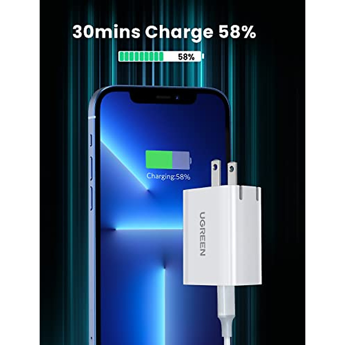 UGREEN 20W USB C Fast Charger with 3FT USB C to Lightning Cable MFi Certified Charging Cable, Foldable Charger Compatible for iPhone 14/13/12, iPad, AirPods Pro, and More