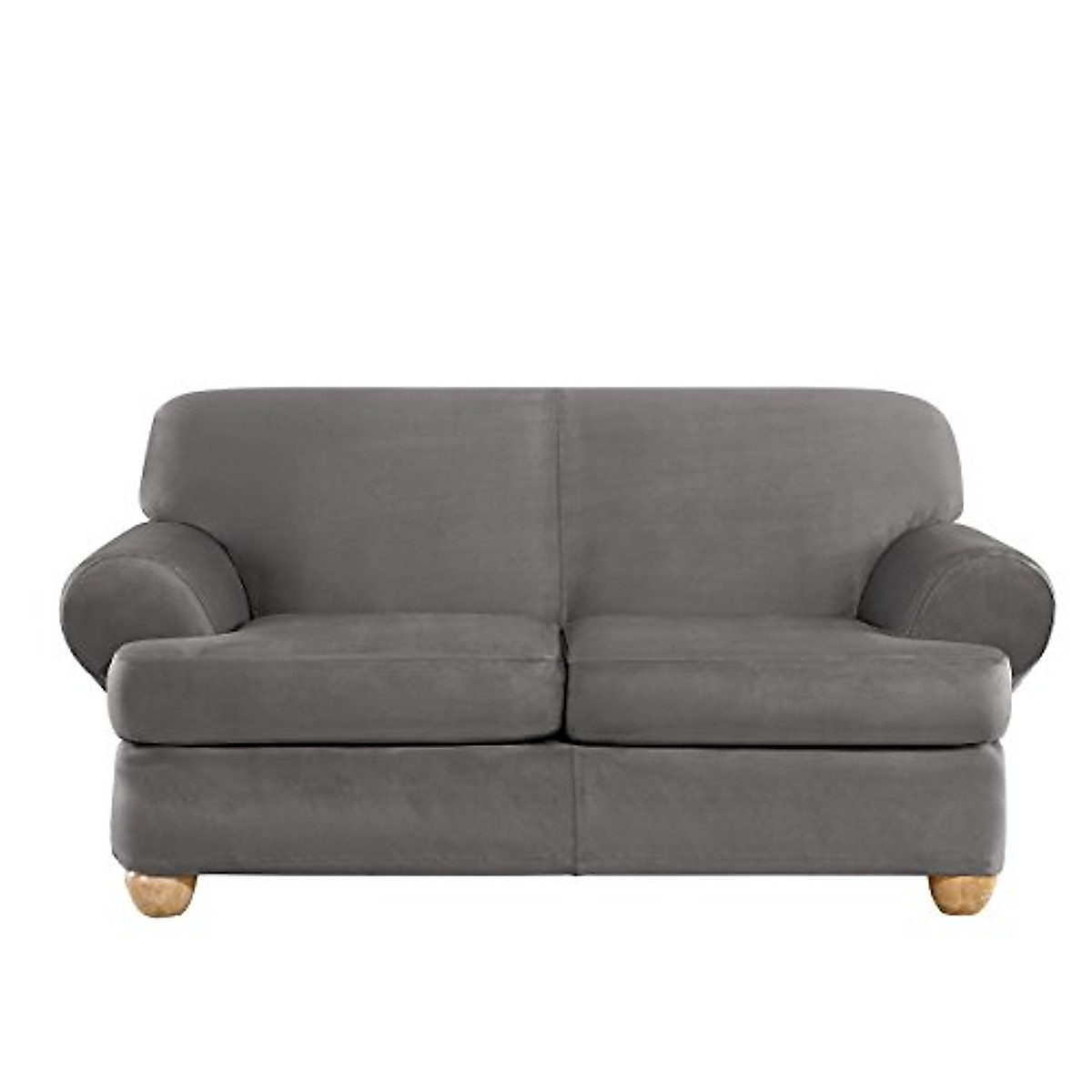 Sure Fit Ultimate Heavyweight Stretch Suede Individual 2 Piece T-Cushion Loveseat Slipcover - Slate Gray