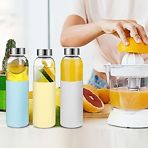 Sursip 18 oz Glass Water Bottles with Lids, Juice Bottles, Leak Proof Reusable Drinking Glass Juicing Bottles with Stainless Steel Lid and Silicone Sleeves, BPA Free, Set of 6（Small autumn）
