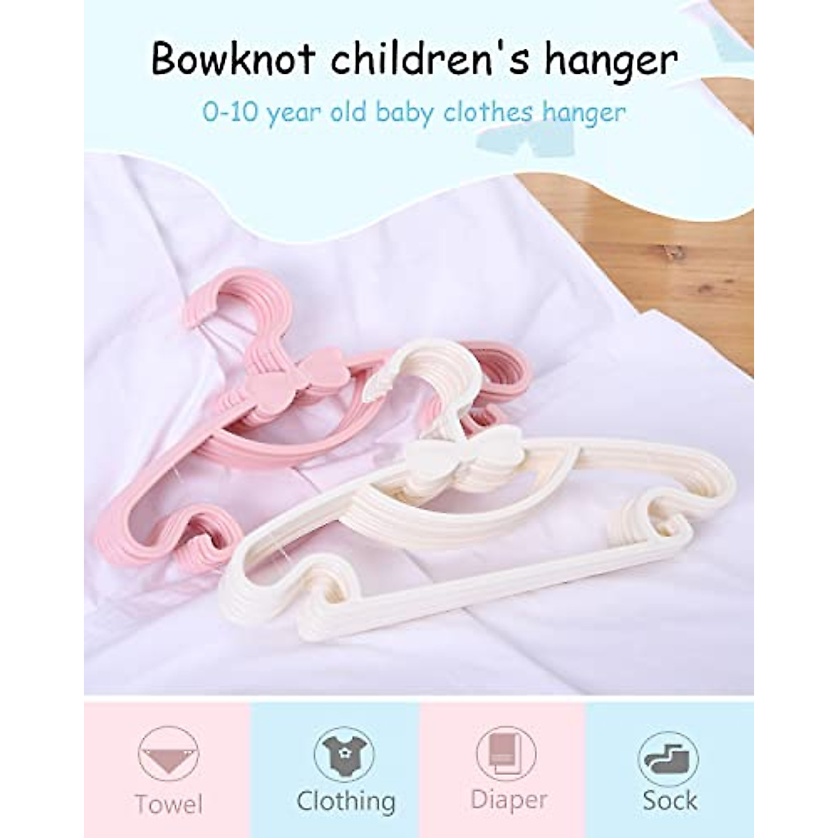 XIANGBINXUAN Kids Hangers Plastic Hanger, Lightweight Dress Hanger with Hook Cute Bow Space Saving Clothes Hanger Strong Durable - Great As Toddler or Infant Clothes Hangers (Beige 30pcs)