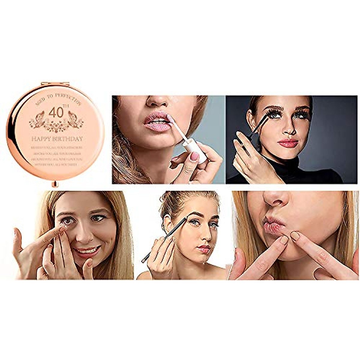 SFHMTL 40th Birthday Gift for Mom Stainless Steel Portable Compact Makeup Mirror Behind You All Your Memories Presents with Gift Box Engraved Cosmetic Mirror for Aunt Wife Coworker Rose Gold