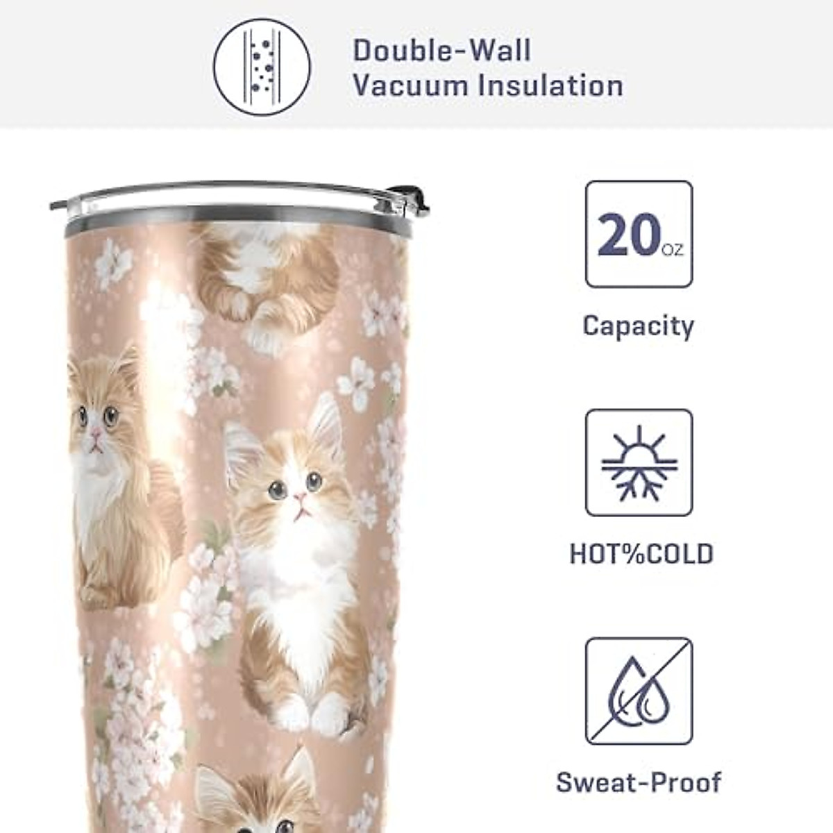 HXshaoye cute Maine Cooncats Rose Gold Stainless Steel insulated water bottle for home with Straw Leak Resistant Flip coffee mug for men for School, Sports, Daycare, Camp & More mug 20