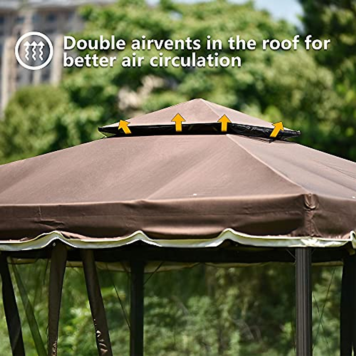 Goohome Outdoor Gazebo, Double Vented Dome Top Patio Gazebo with Mosquito Netting for Backyard, Sturdy Metal Frame Waterproof Canopies, Gazebos & Pergolas, for Poolside and Deck, 9.8Ft.Wx9.8Ft.L