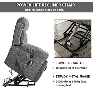 CANMOV Large Power Lift Recliner Chairs with Massage and Heat for Elderly Big People, Heavy Duty Motion Reclining Mechanism-Anti Skid Fabric Recliner Chair with 2 Concealed Cup Holders,Dark Gray
