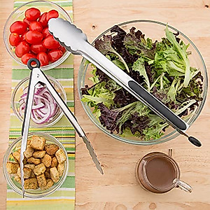 Akuzedos Kitchen Tongs,Stainless Steel Cooking Tongs Silicone Non-slip Grip, Locking Grilling Food Tongs Set of 2, 9" and 12"