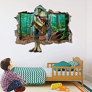Supzone Dinosaur Wall Stickers Broken 3D Decorative Wall Decals Removable Boys Bedroom Baby Nursery Childrens Wall Decor