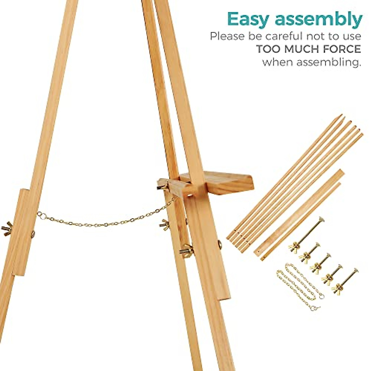 VISWIN 63" Wooden Tripod Display Easel Stand for Wedding Sign, Poster, A-Frame Artist Easel Floor with Tray for Painting, Canvas, Foldable Easel - Natural