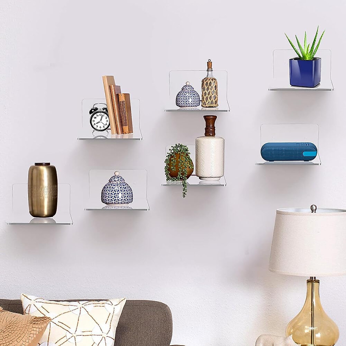 PHEZEN 4 Pcs Floating Wall Shelf Holder, Invisible Floating Bookshelf Heavy Duty Wall Mounted Hallway Kitchen Bathroom Supplies Book Organizer Metal Shelves Holder Display Stand Type 5