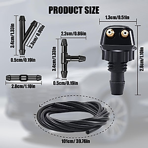 Sosolong 4pcs Front Windshield Washer Nozzles Including Adapters and Hoses, Front Windshield Washer Nozzle kit,Windshield Washer Nozzles Wiper Spray Fit for Most Cars
