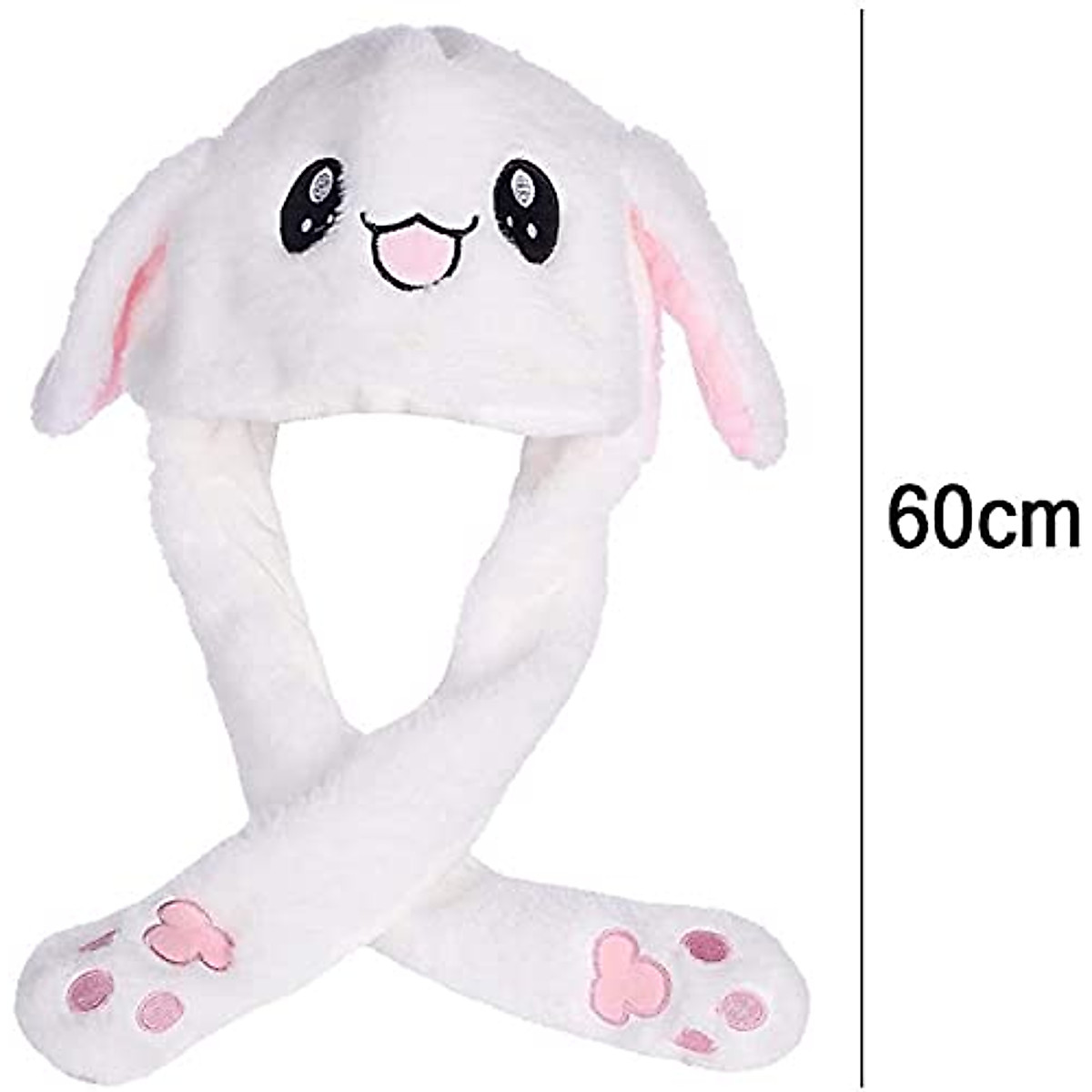 CNHNGTS Funny Plush Bunny Moving/Jumping Rabbit Cute Unisex Animal Ear Flap Hat with Paws for Women Girls, White, One Size