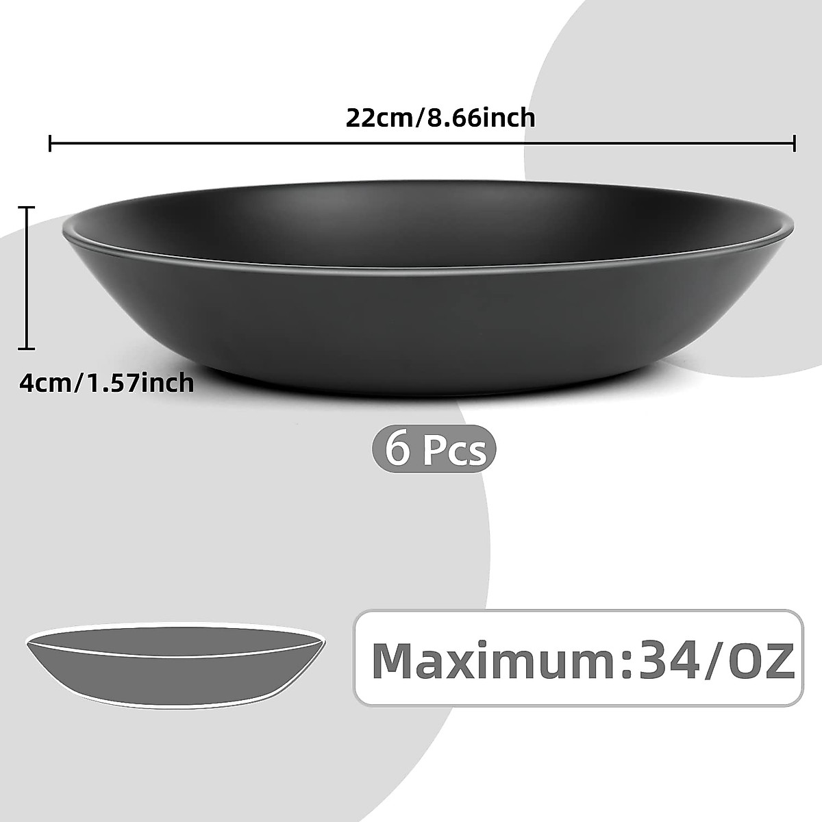 GEHE Pasta Bowls 34oz, 8.6" Large Salad Bowls, Bamboo Fiber Pasta Bowls Set of 6, Kitchen Serving Bowls for Pasta, Salad, Cereal, Noodles, Dessert, Soup and Dishwasher Safe, House-warming Gift