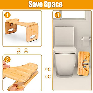 Beinilai Toilet Stool, Foldable Toilet Stool Squat Adult for Bathroom, Bamboo Poop Stool for Adult, 8 Inches Squatting Bathroom Potty Stool with 2 Packs Anti-Slip Strip（Natural Color）