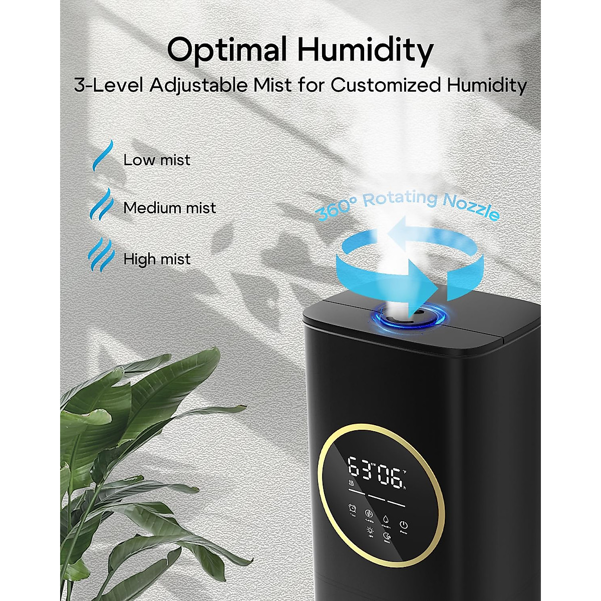 Humidifier Large Room Bedroom with Night Light, 2.1Gal(8L) Humidifiers for Home with Essential Oil Diffuser, Top Fill Whole House Cool Mist Humidifiers for Plants Baby Kids Adults(Black)