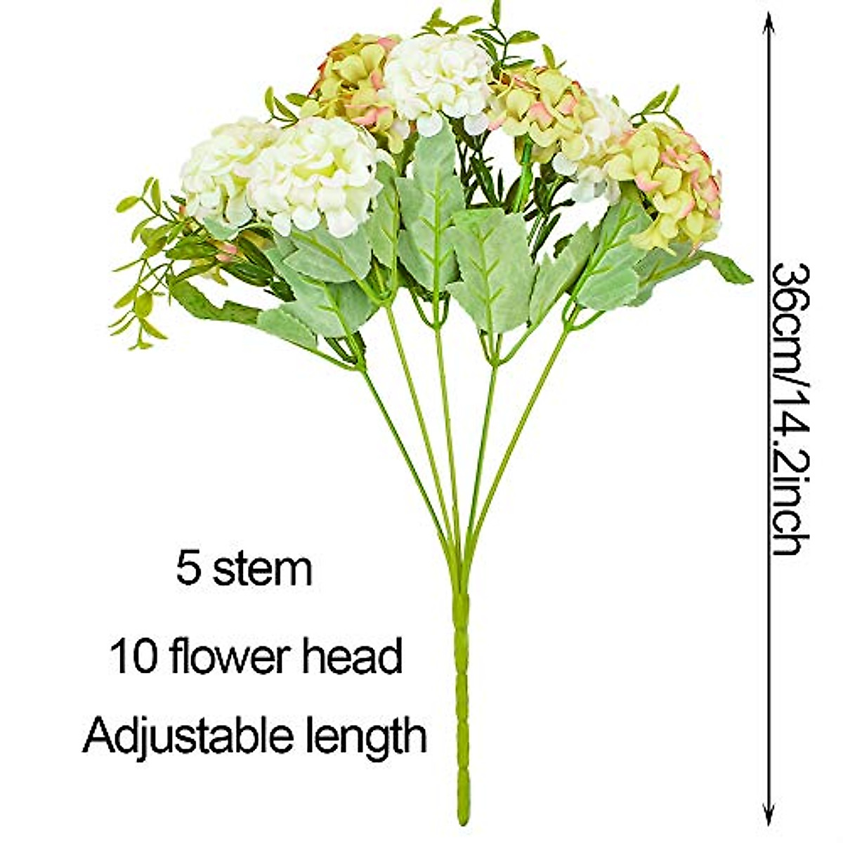 4 Packs Artificial Silk Hydrangea Fake Bridal Bridesmaid Flower Bouquet for Wedding Party Home Decoration, 10 Head, 36cm (Green)