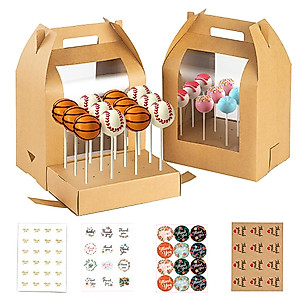 Hzzycaxli 6 Pcs Portable Cake Pop Packaging Box White Cake Pop Holder Cake Pop Stand 18 Holes 8.7 x 5.9 x 11.8 Inches with Clear Window Displaying Small Cake Box for Lollipops (Kraft paper)