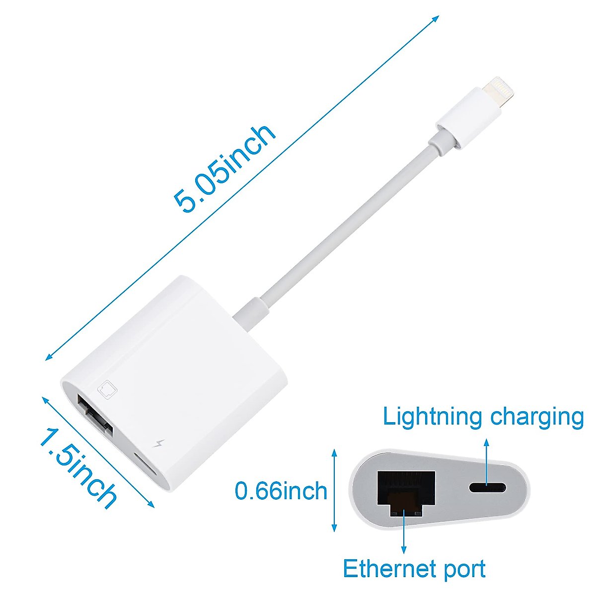 Lightning to Ethernet,2 in 1 Phone to OBD2,ENET Rj45 Cable ethernet Connector Tools to OBD Interface Cable Coding F-Series 10/100Mbps High Speed,Ethernet Adapter with Charge Port,Plug and Play[White]