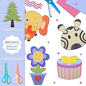 UCEC Toddler Scissors Kids Paper Cut 100 Sheets, 2PCS Plastic Safety Scissors + 2PCS Stainless Steel Preschool Training Scissors, DIY Art Craft Origami Paper Child Scissors for Kids Preschool Child