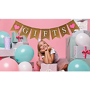 Shimmer Anna Shine Gifts Burlap Banner for Birthday Party Baby Shower Bridal Shower Baptism and Wedding Decorations with Pink Hearts