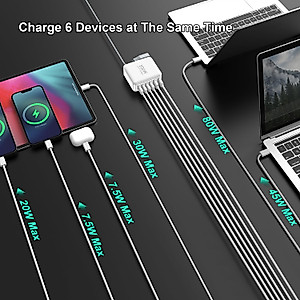 URVNS 200W USB C Charger, GaN 6 Ports PD 100W PPS 45W QC30W Super Fast Charging Station for iPhone 15 14 Series, MacBook Laptop, iPad, Samsung Galaxy S23/22 and More(with 5FT Power Cord)