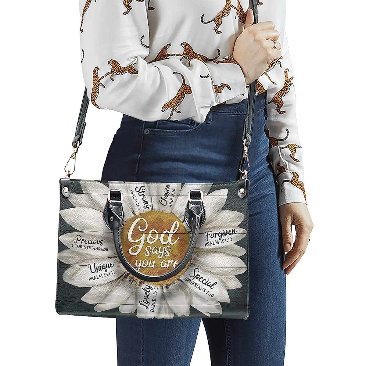 64HYDRO Christian Gifts, Daisy God Says Faith Purses for Women, Shoulder Bag, Handbags for Women, Valentines Day Gifts for Her, Gifts for Sisters, Daughter, Mom, Friends - Travel Work Leather Bag