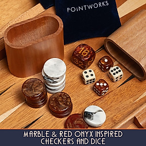 Pointworks 17 Inch Backgammon Sets for Adults. Beautiful Wood Inlaid Backgammon Board Game Set with Unique Checkers & Dice. Large Travel Backgammon Set for Adults, Backgammon Game for 2 Players
