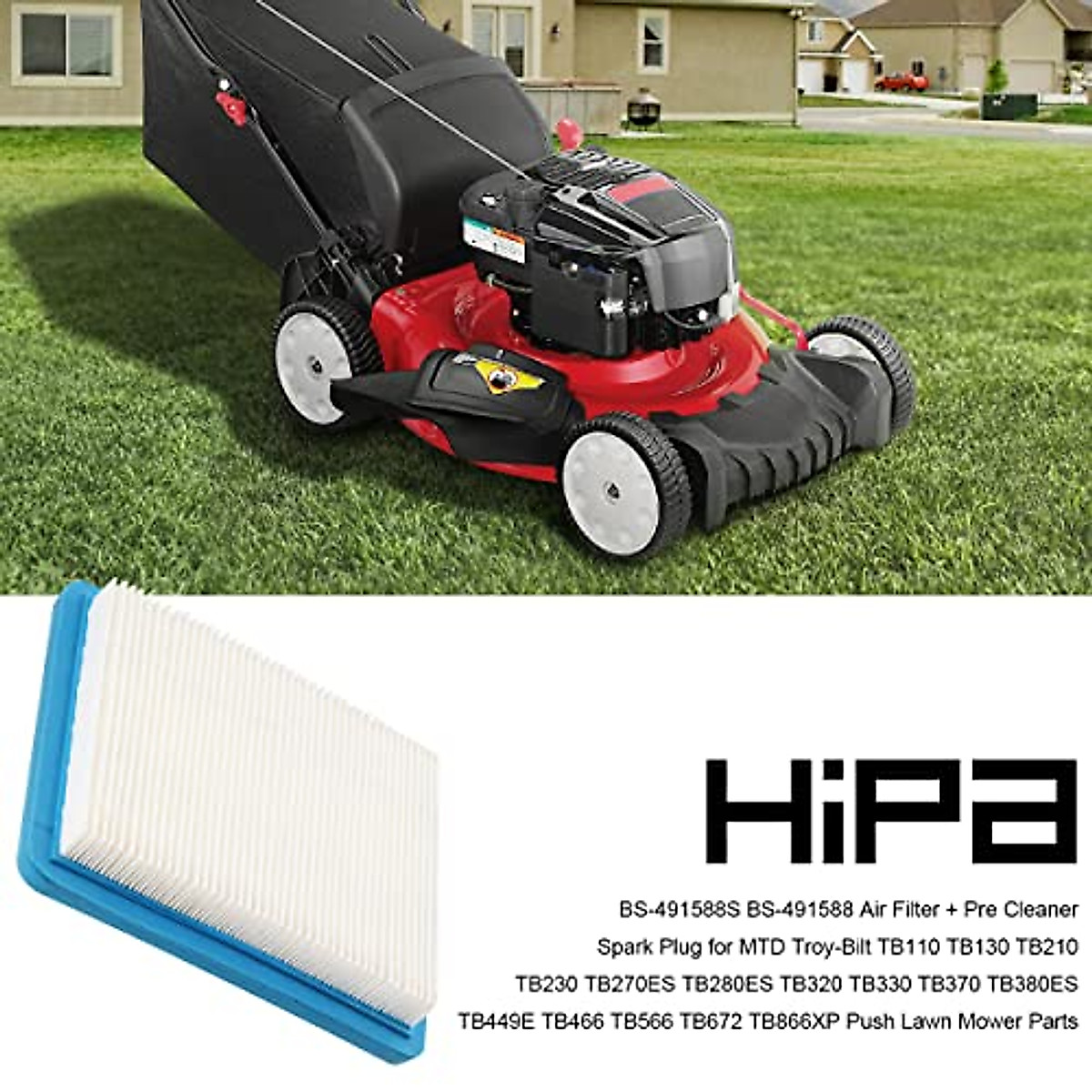 BS-491588S BS-491588 Air Filter + Pre Cleaner Spark Plug for MTD Troy-Bilt TB110 TB130 TB210 TB230 TB270ES TB280ES TB320 TB330 TB370 TB380ES TB449E TB466 TB566 TB672 TB866XP Push Lawn Mower Parts
