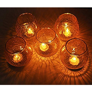 Crackle Glass Romantic Cafe Restaurant Decorative Halloween Candle Holder Votive Lighting Tea Light Candle Holder Set of 5 Pcs