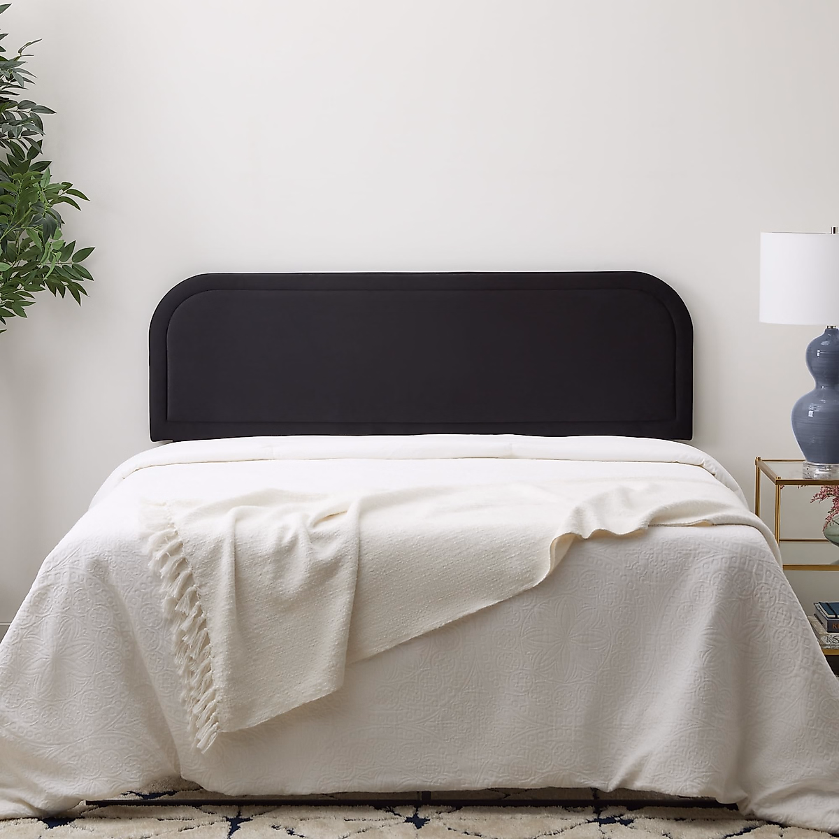 Edenbrook Miller Low Profile, Performance Velvet Headboard for Twin Size Bed-Black Upholstered Twin Headboard