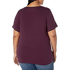 Amazon Essentials Women's Short-Sleeve V-Neck T-Shirt (Available in Plus Size), Burgundy, 2X