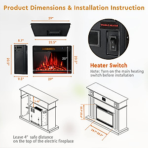 COSTWAY Electric Fireplace Insert 28-Inch Wide, 900/1350W Recessed and Freestanding Heater with Remote Control, 3 Flame Colors, 4 Brightness, Adjustable Temperature, Electric Fireplace for Indoor Use