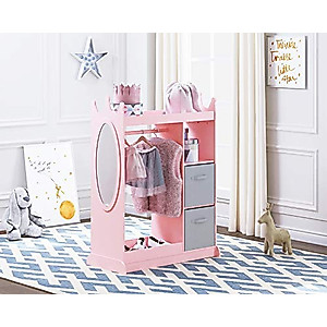 UTEX Kids Dress up Storage with Mirror and Storage Bin,Kids Armoire Dresser with Mirror, Costume Closet for Kids, Pretend Storage Closet for Kids,Costume Storage Dresser(Pink)