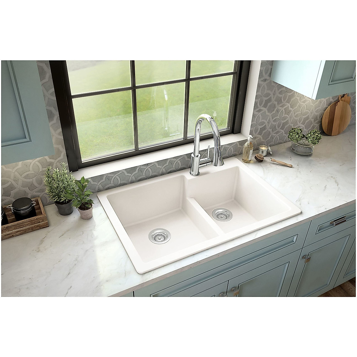 Karran QT-811 33" Top Mount Large/Small Bowl Quartz Kitchen Sink in Black