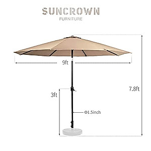 SUNCROWN 5 Piece Outdoor Dining Set All-Weather Wicker Patio Dining Table and Chairs with Cushions, Tempered Glass Tabletop with 9 FT Patio Umbrella for Patio Backyard Porch Garden Poolside, Round