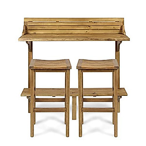 Christopher Knight Home Caribbean Outdoor Acacia Wood Balcony Bar Set, 3-Pcs Set, Natural Stained Light Brown