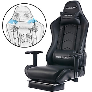 GTRACING Gaming Chair for Adults, Racing Style Computer Chair with Footrest, Adjustable Reclining Backrest and Lumbar Support, Stylish High Back Chair for Gaming and Office (Black)