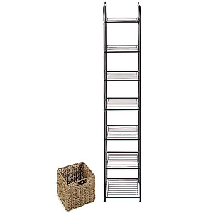The Lakeside Collection Slim Seagrass Tower Shelving with Baskets for Extra Home Storage Space