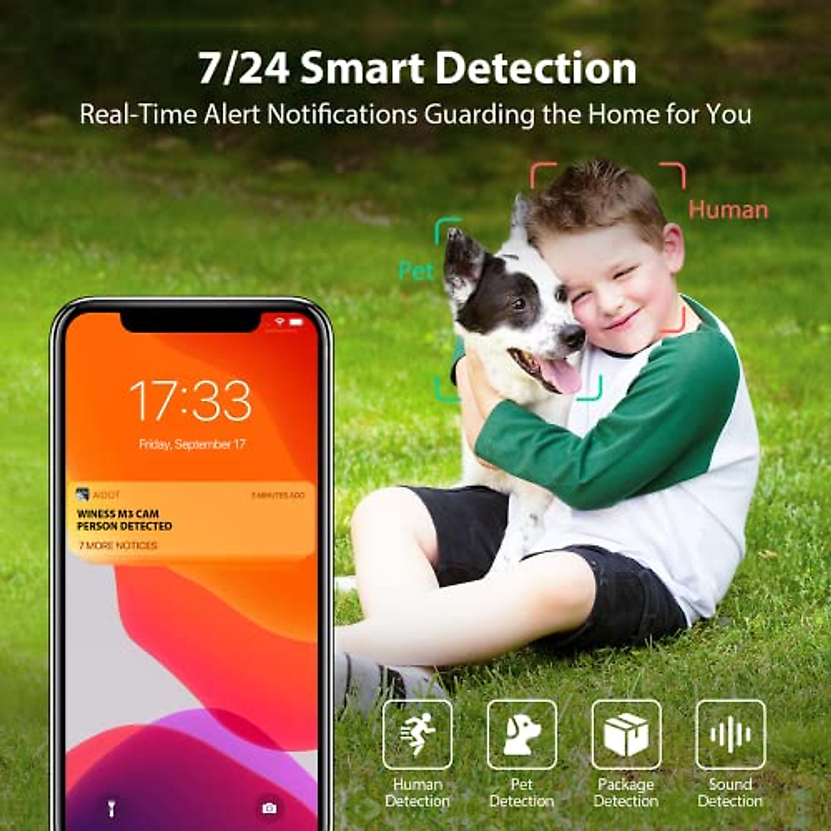 winees 4MP Security Camera Outdoor, 2K WiFi Surveillance Camera, Video Home Camera, 2-Way Talk, Night Vision, Siren Alarm, Human/Pet/Sound Detection, 7/24 SD&Cloud Storage, Compatible with Alexa, M3