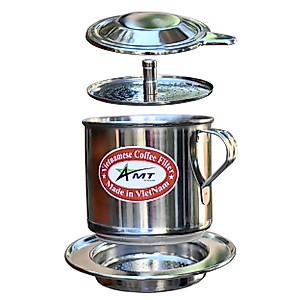 AMT 13 OZ Vietnamese Coffee Maker Coffee Filter, 2-3 Servings Phin, Screw Down Coffee Vietnamese Coffee Dripper for Vietnamese Style at Home Office (13 OZ - Handle)