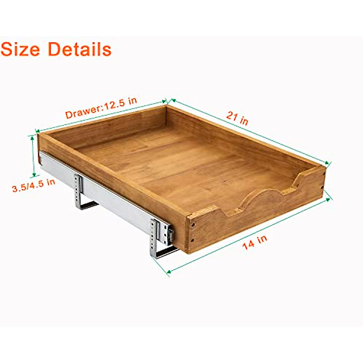 DINDON 1 Tier Pull Out Cabinet Organizer (14" W x 21" D) Single Tier Heavy Duty Sliding Wood Drawer Under Cabinet Shelf Organization Storage