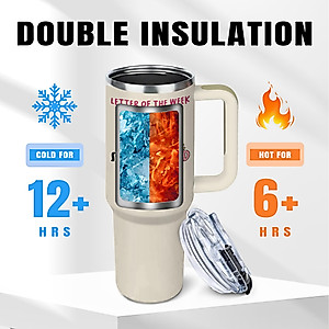 Teacher Gifts for Women, 40oz Teacher Tumbler with Handle, Teacher Appreciation Gifts, Best Teachers Gifts for Birthday Christmas Graduation Back to School Letter of the Week FF Sight World This cup