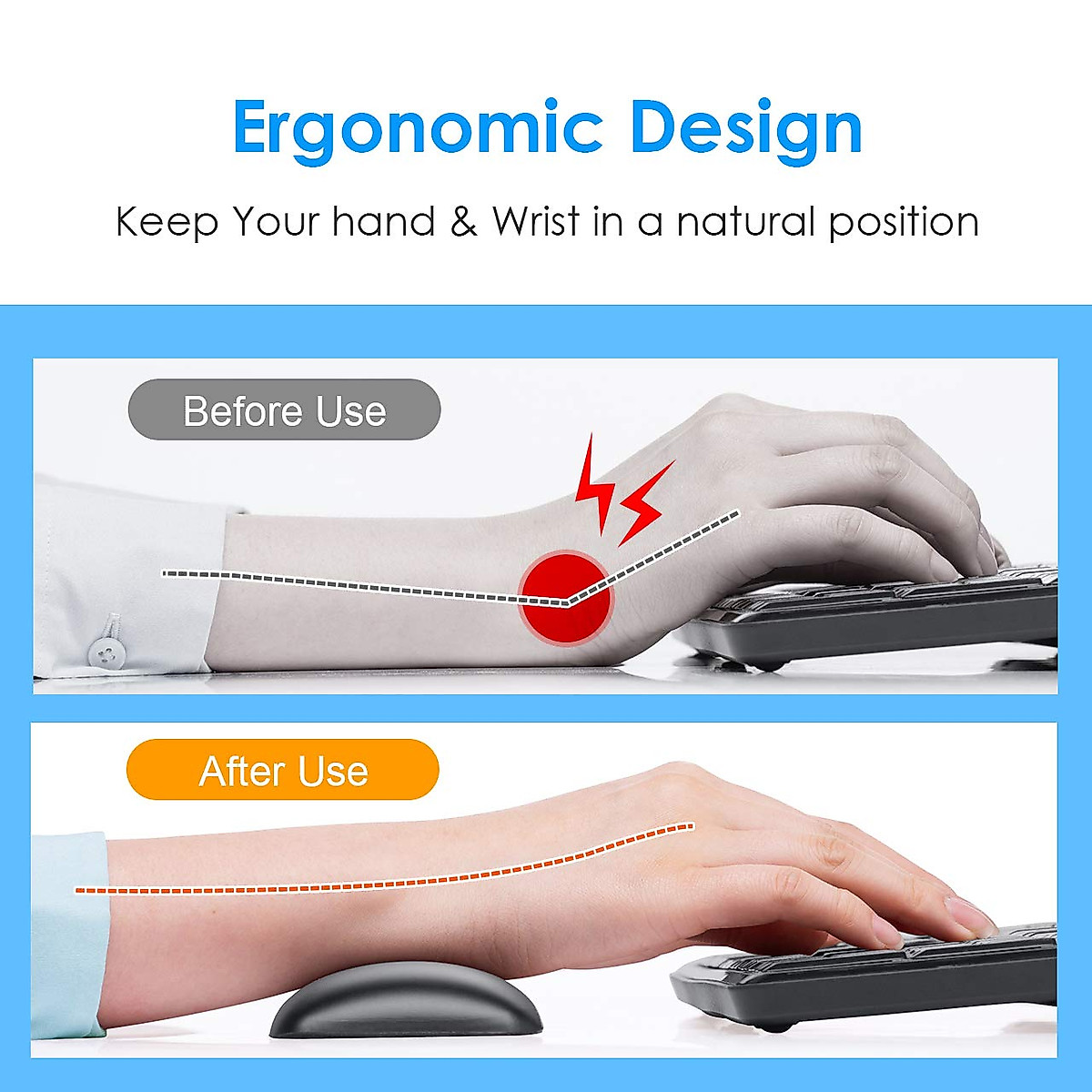 SANWA Gel Mouse Wrist Rest, PU Leather Ergonomic Wrist Support for Mouse, Pain Relief Wrist Cushion, Non-Slip Wrist Pillow for Computer, Laptop, Office, Gaming, Black, 6.7x2.7x0.75 inch