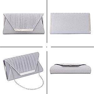 Miss Chow Women's Large Shiny Envelop Evening Bag Clutch Purse Cross Bag Wedding Party Prom Handbag with Chain Strap Silver