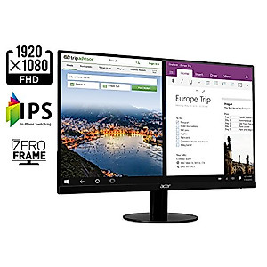 Acer 21.5 Inch Full HD (1920 x 1080) IPS Ultra-Thin Zero Frame Computer Monitor (HDMI & VGA Port), SB220Q bi