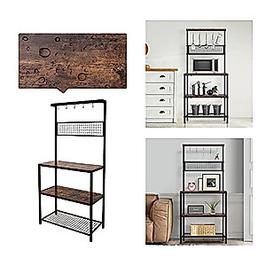 AZL1 Life Concept Industrial Kitchen Rack Cupboard with 10 Hooks, Mesh Panel, 3 Shelves, and Adjustable Feet, for Microwave Oven Cooking Utensils, 33.1 inches, Rustic Brown