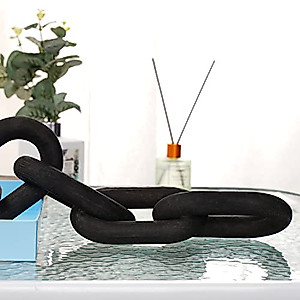 QUEENSDOWN Decorative Wood Chain Link Modern Boho Home Farmhouse Decor, 5 Link Chain Decor Hand-Carved Wooden Aesthetic Crafts, Sustainable Pine Wood for Shelf, Living Room, Rustic Country