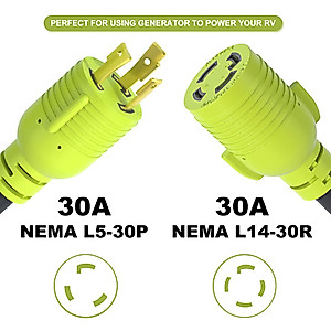 AOWEITOUR Generator Transfer Switch Adapter NEMA L5-30P Male Plug to L14-30R Female,30 Amp Generator Twist Lock 3 Prong to 4 Prong House Inlet Box,STW 10 AWG（1.5FT）