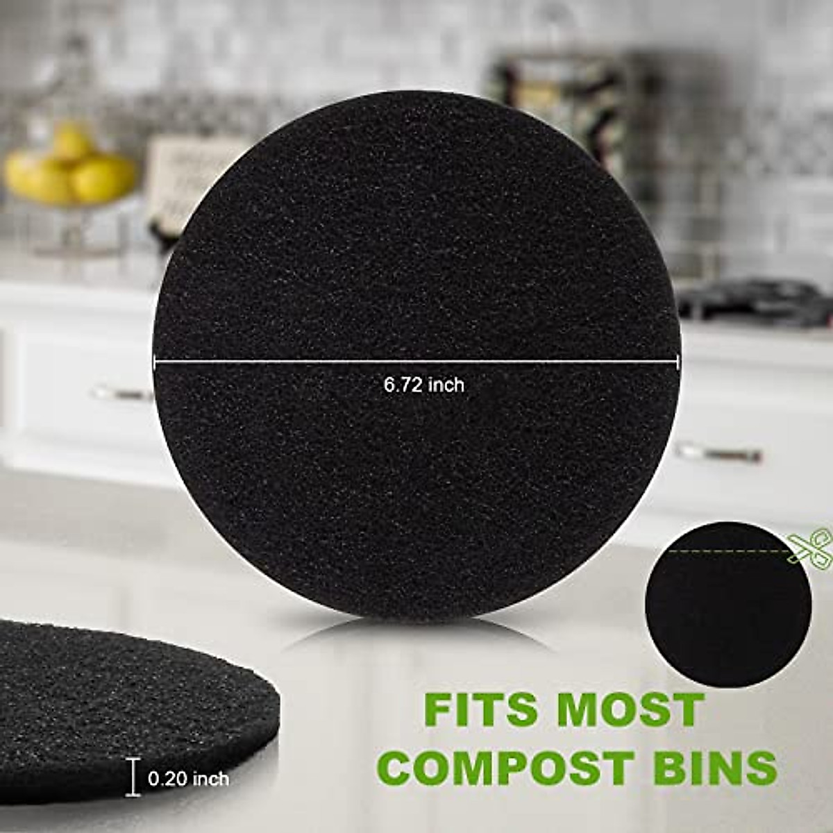 10 Pack Charcoal Filters for Kitchen Compost Bin, Compost Filters for Countertop Bin Pail Replacement, Activated Charcoal Home Bucket Refill Sets, Round 6.7 Inch